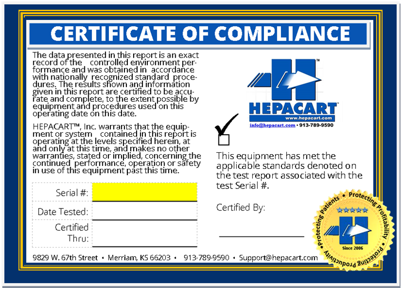 Our Certifications | HEPA-Filtration | HEPACART™